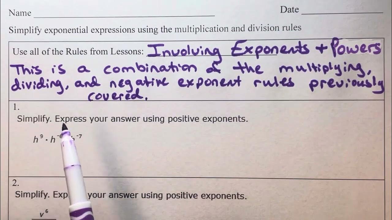 Simplify Exponential Expressions Using Multiplication & Division Rules (Lesson Introduction ...