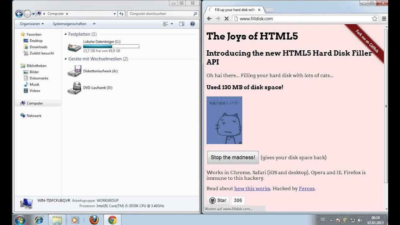 HTML5 Hard Disk Filler Exploit - YouTube