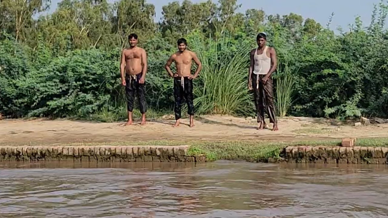 tubewell swimming vlog village boy funn | River Canal Swimming 3 boys ...