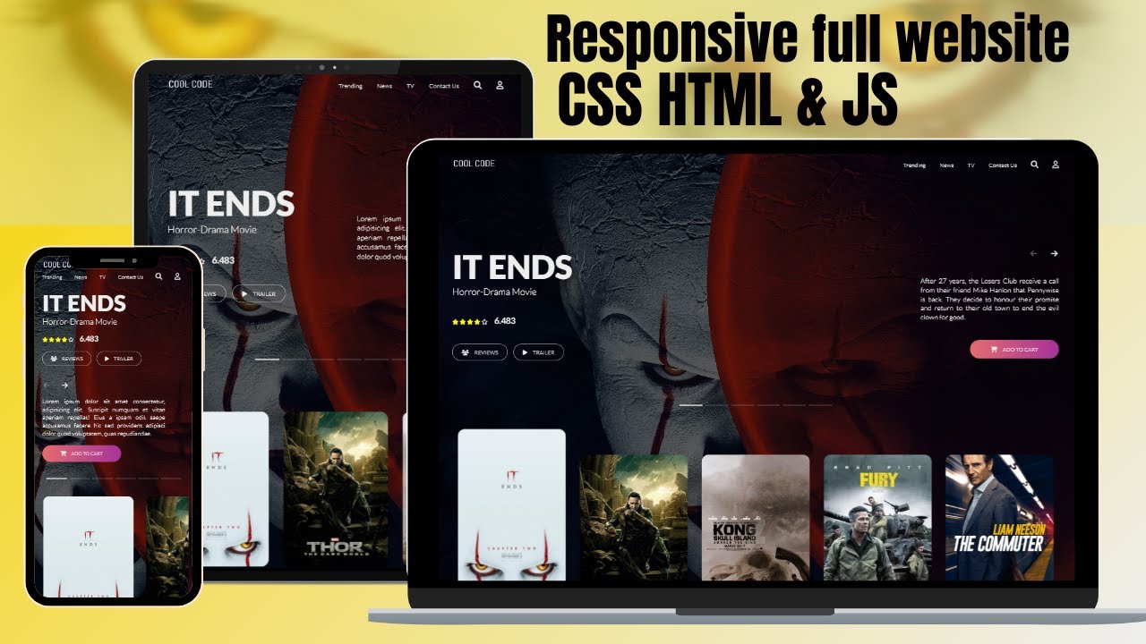 How to Create a Modern & Responsive Movie Website Landing Page | HTML, CSS & JavaScript ...