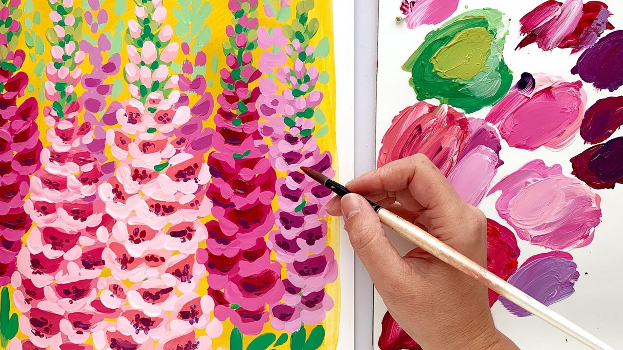 Painting A Foxglove Flower In Acrylic - YouTube