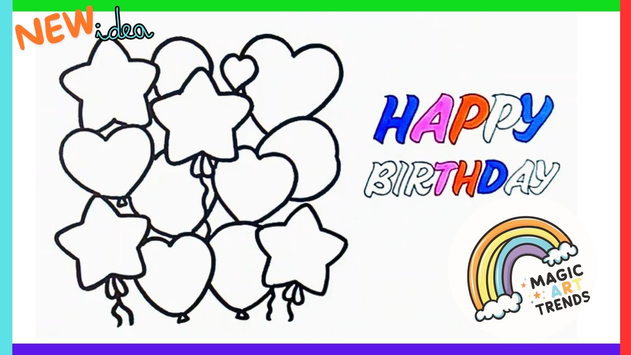 How to draw a balloon birthday card| Birthday Card drawing Idea for ...