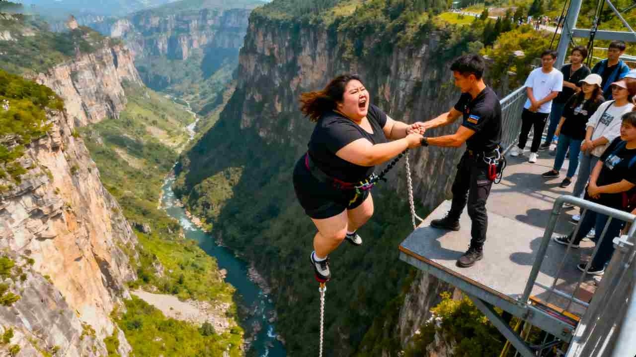 😂Bungee jumping on a 300m cliff😁丨Beautiful scenery#beauty#bungee ...