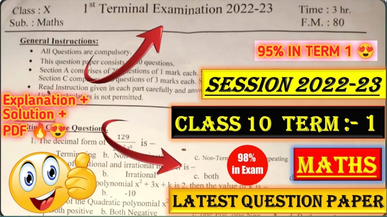 Class 10 Maths Question Paper | TERM :- 1| Session 2022-23| Half yearly ...