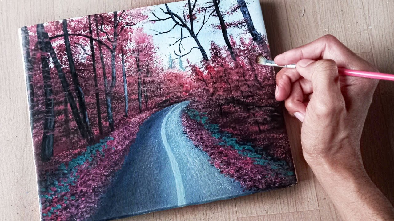 How to paint Autumn Forest / Autumn landscape/ Gaurang art - YouTube
