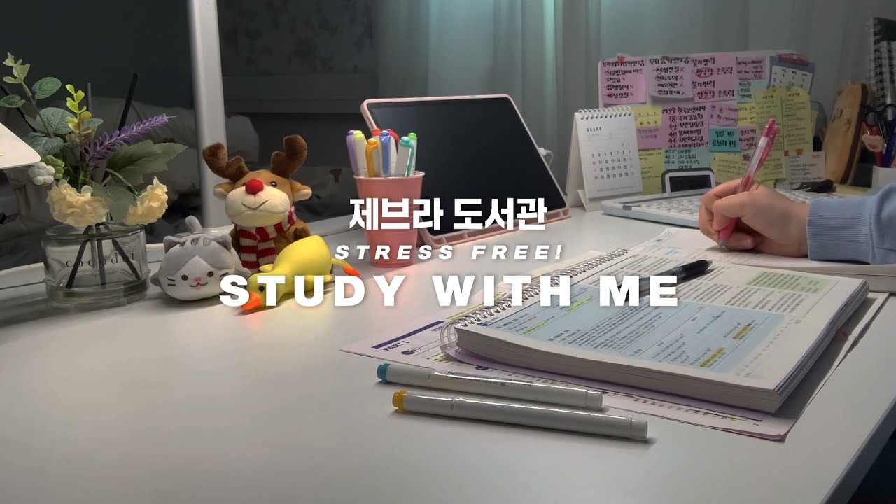 [제브라 도서관] 포롱과 함께하는 Stress Free! Study with me / 스터디윗미 / 스터디 / 모닥불asmr ...