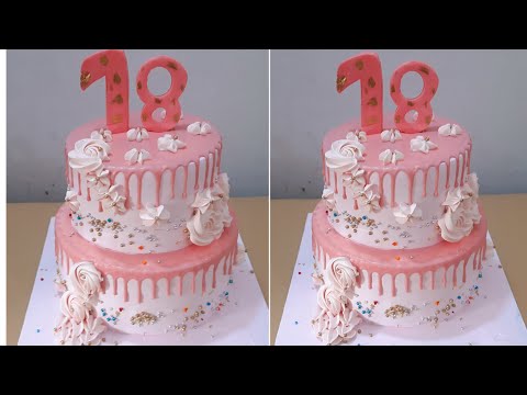 Pink color 2 step birthday cake design l simple cake design - YouTube