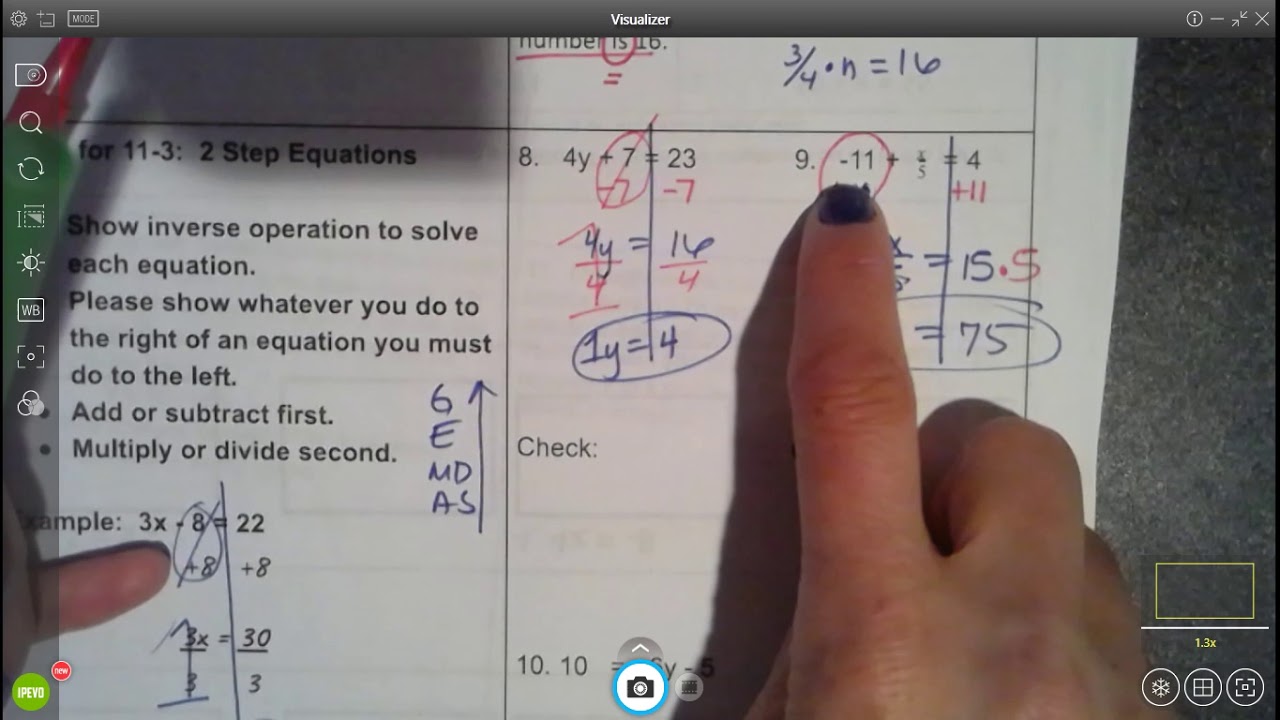 Math 7 8-3: solving 2 step equations (Accel 11-3) - YouTube