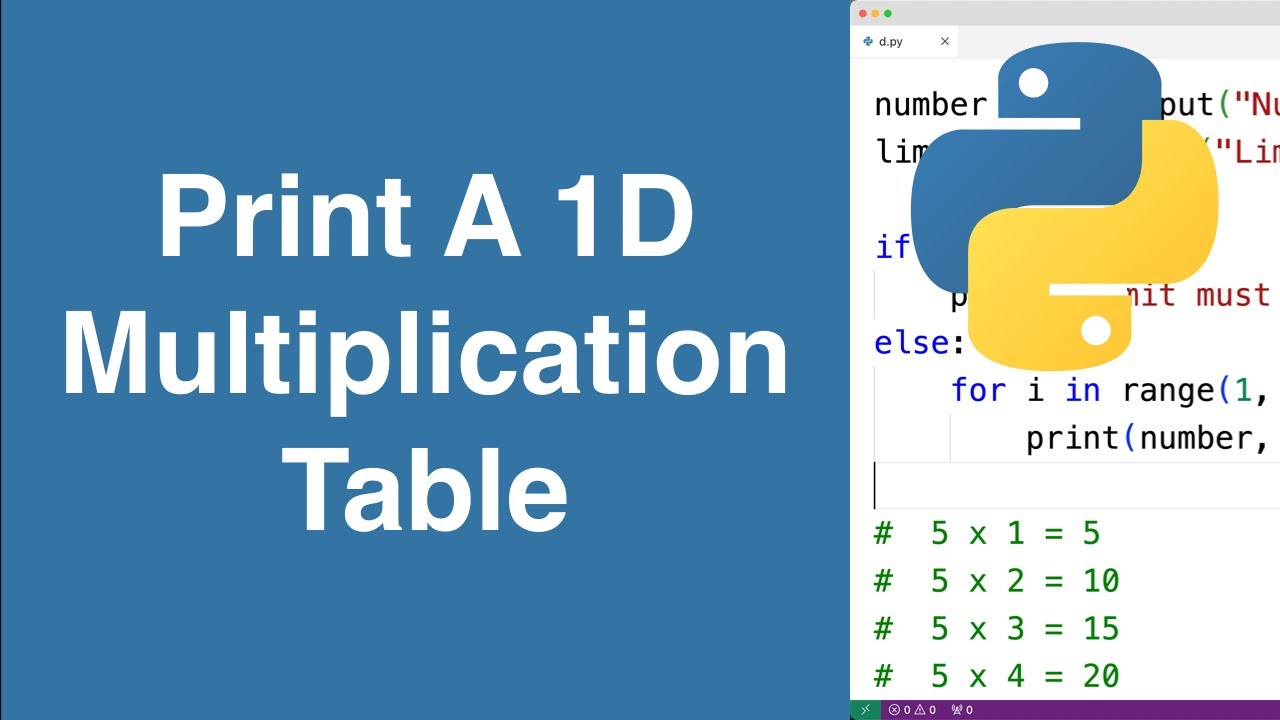 Print A 1d Multiplication Table Python Example Youtube