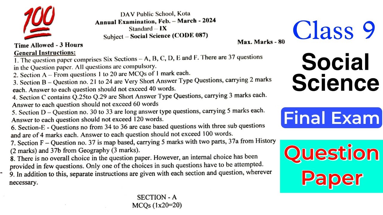 Class 9 Social Science Final Exam Question Paper 2024 Dav Class 9 class-9-social-science-final-exam-question-paper-2024-dav-class-9