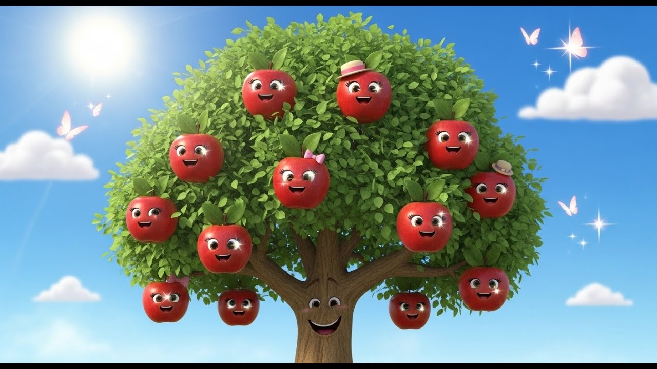 Nine Red Apples on the Tree | Nursery rhyme and educational song for ...