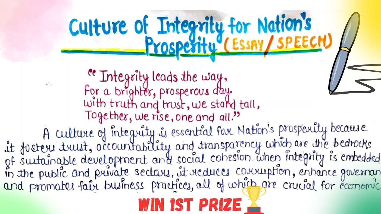 Essay on Culture of Integrity for Nation's Prosperity|Speech on Culture ...