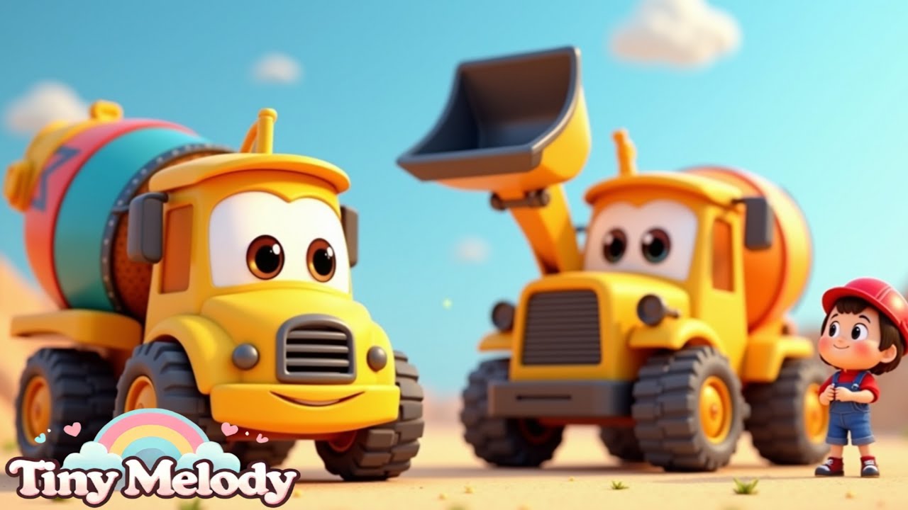 Dancing Digger 🚧💛 Construction Song + Cement Mixer Song 🌀 Vehicle Song ...
