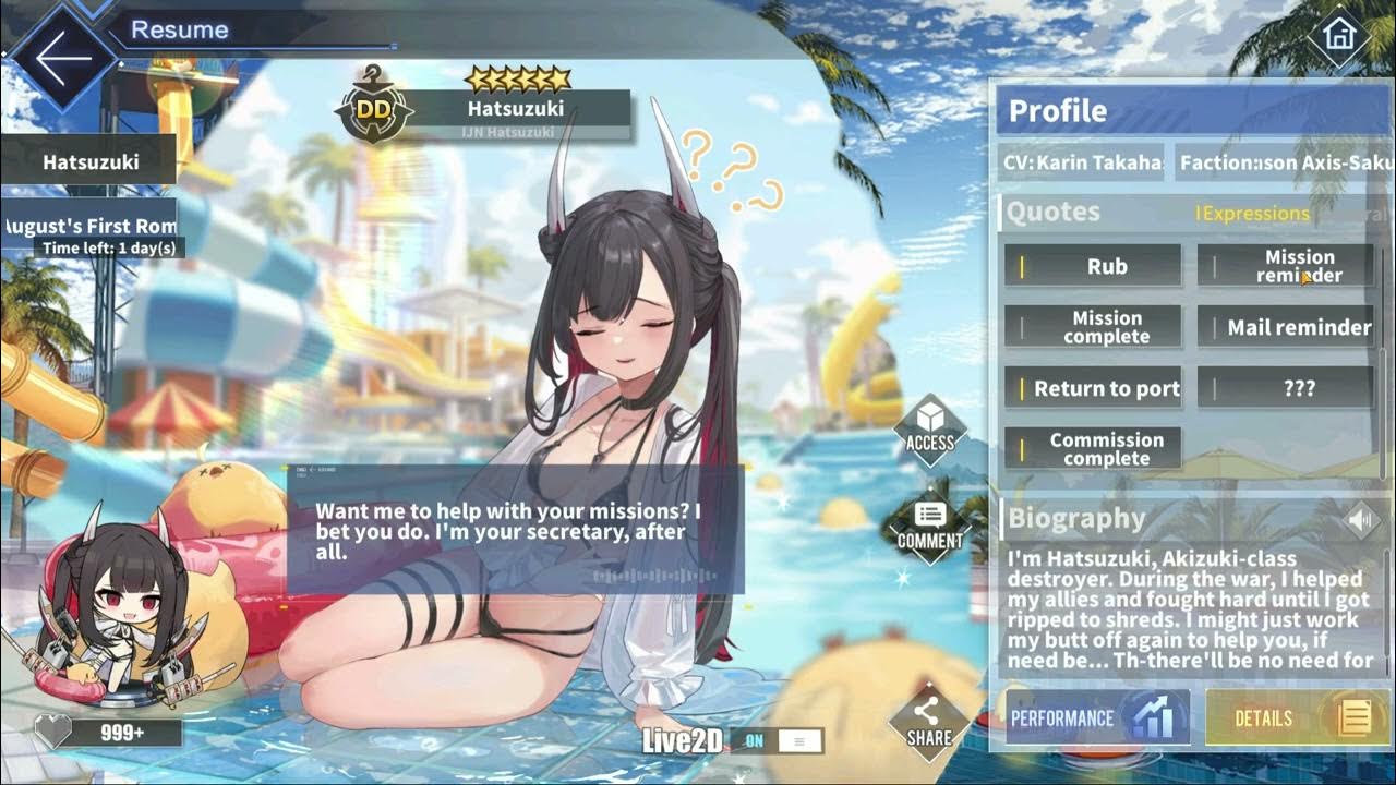 Azur Lane: IJN Hatsuzuki L2D Skin Talk & Move (August's First Romance) - YouTube