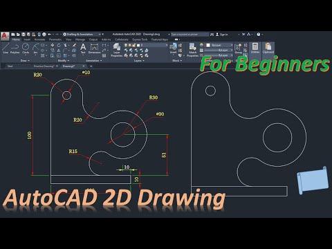 AutoCAD 2d practice use of polyline, tan tan rad, rectangle - YouTube