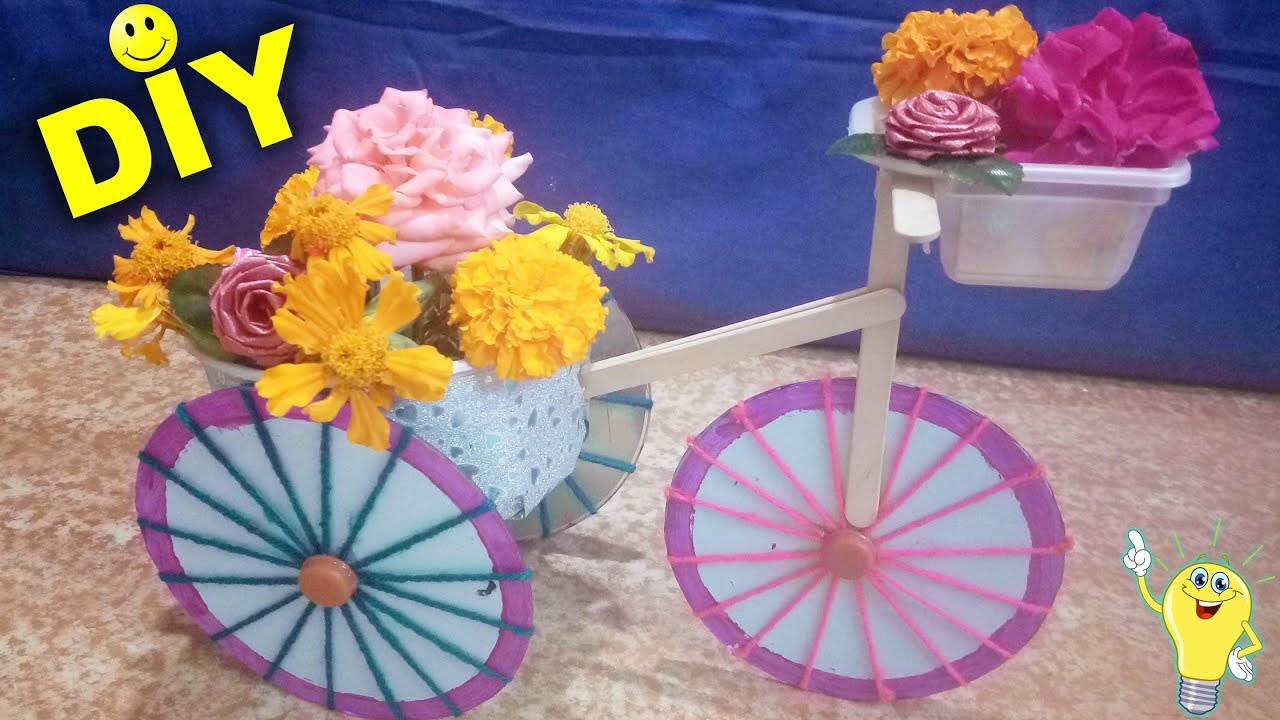 DIY Bicycle using cd and Popsicle stick || Best out of Waste - YouTube