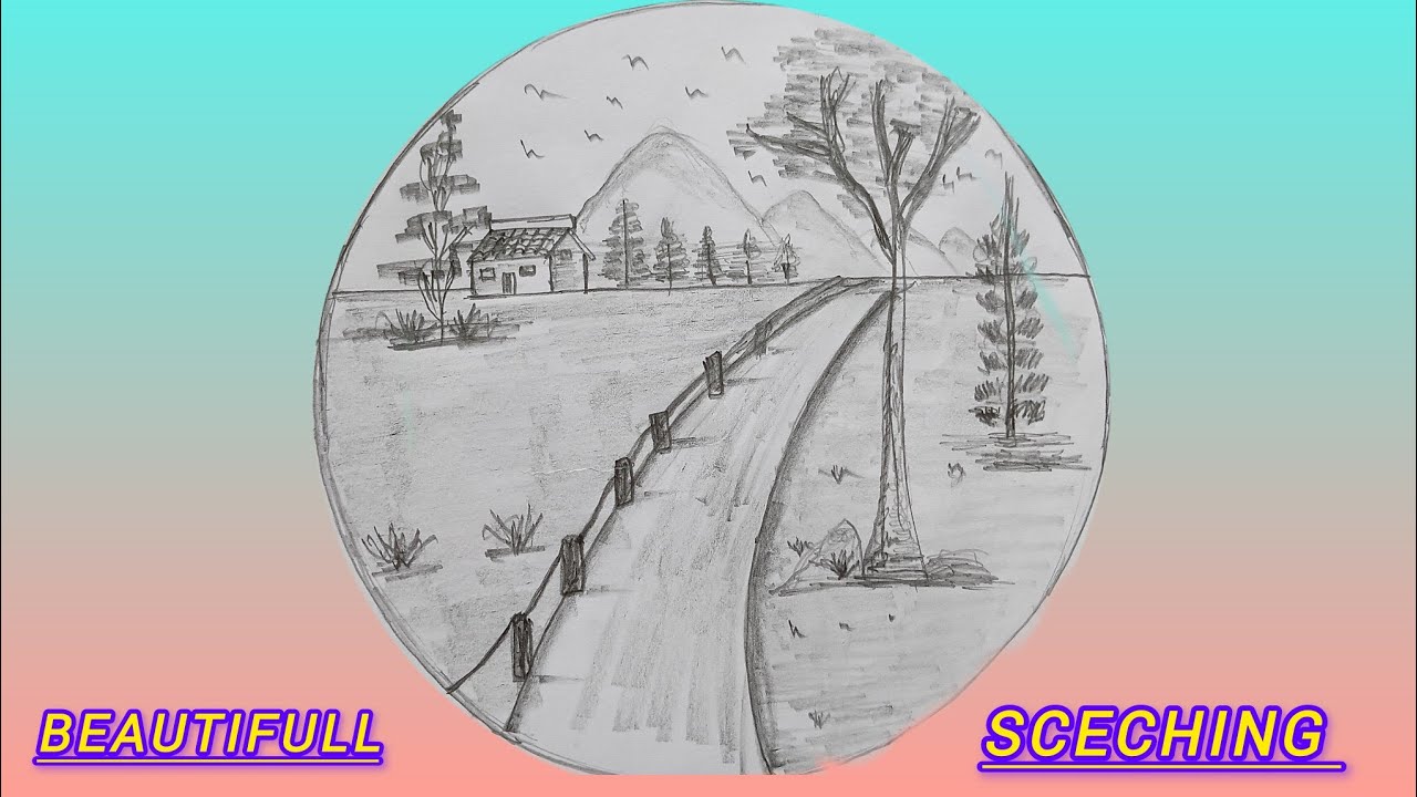 how to drawing@ round circle# beautifull nature mountains👌👌draw simple ...