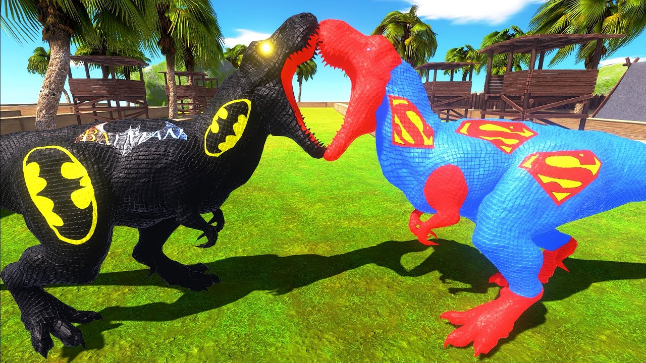 BATMAN T-REX vs SUPERMAN T-REX JUNGLE DEATH RUN - Animal Revolt Battle ...