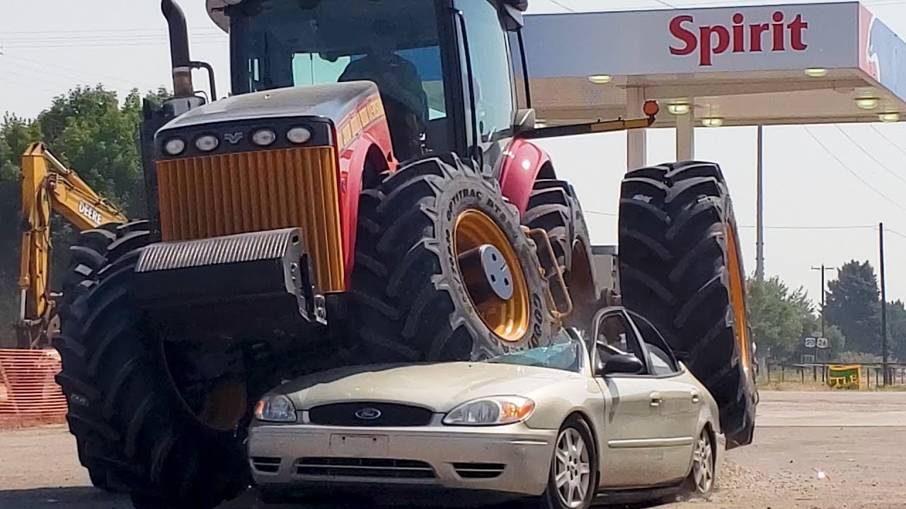 Versatile Tractor Car Smash - YouTube