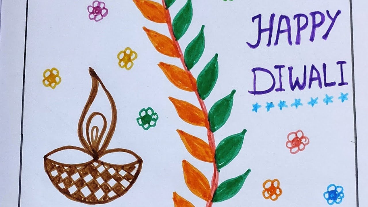 Greeting card for diwali/ How to draw a Diwali card for kids - YouTube