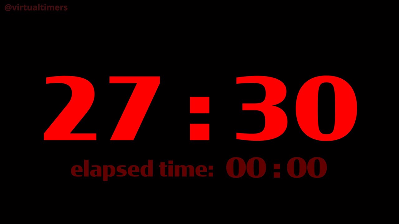 27 Minutes and 30 Seconds - Red Countdown Timer with Alarm, Time ...