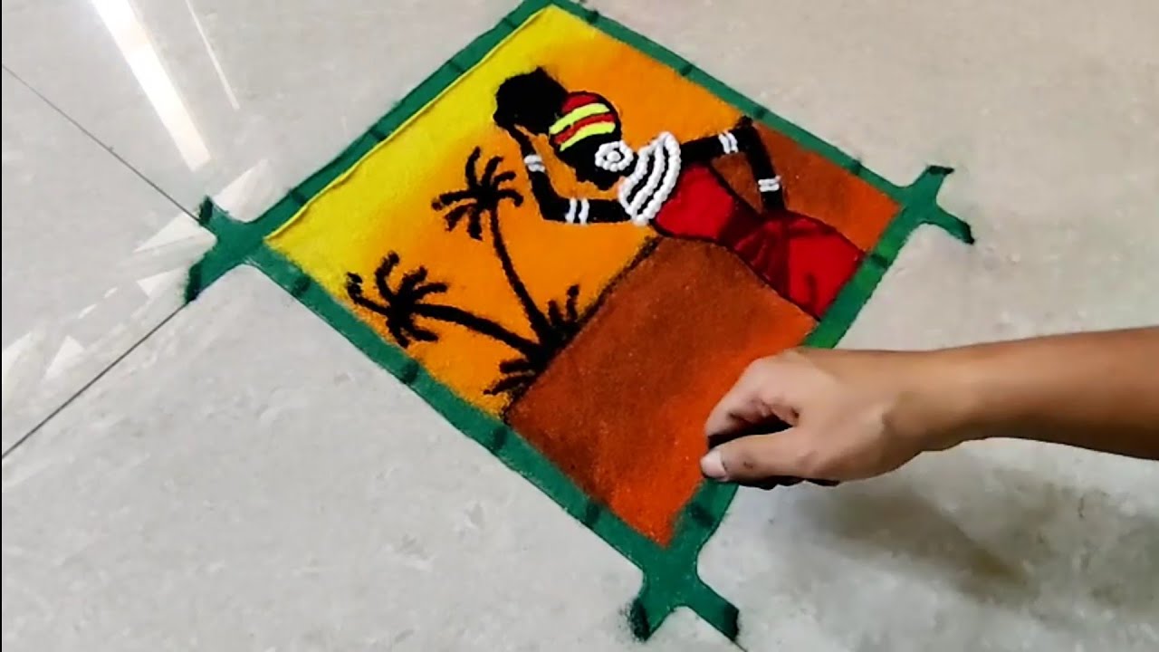 Beautiful scenery rangoli / African scenery rangoli design - YouTube