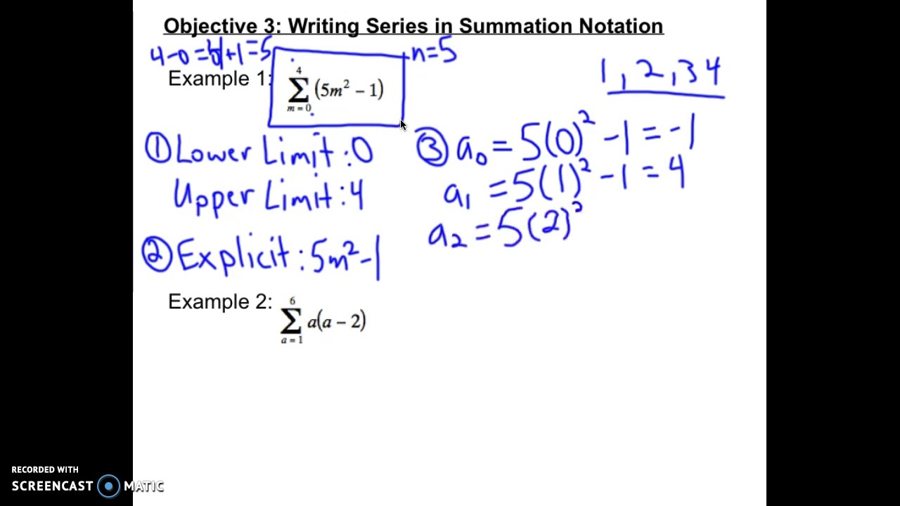 Writing A Series In Summation Notation Youtube