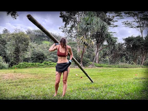 PRIMITIVE SKILLS - OUTDOOR BAMBOO SHOWER, part 1 | Off Grid Living - My Baby's 1st Steps - Ep. 165