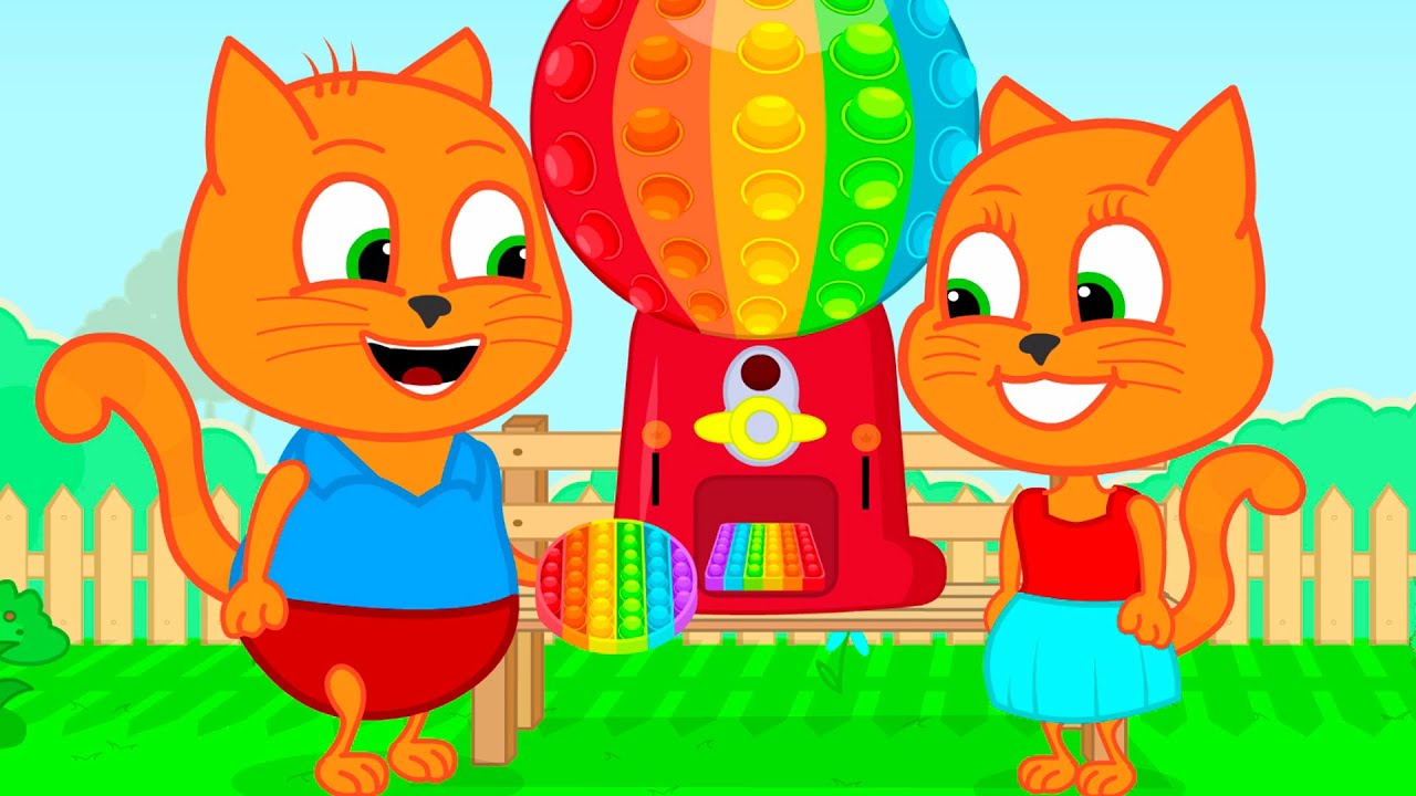 Cats Family in English - Pop It Machine Cartoon for Kids - YouTube