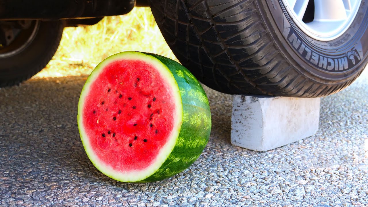 Experiment: Car vs Half of Watermelon | Crushing Crunchy & Soft Things ...