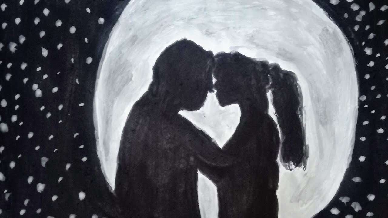 couple and moon drawing/ couple and moon painting - YouTube