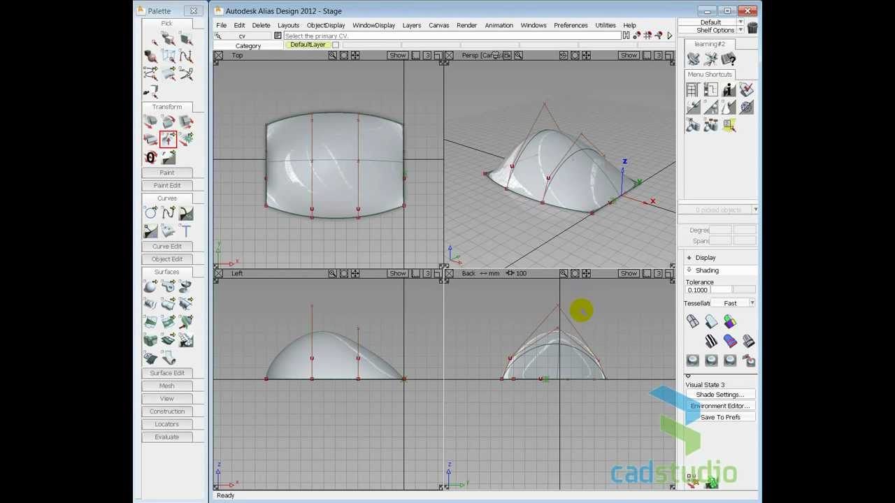 Autodesk Alias Design 2012 - povrch z křivek - YouTube