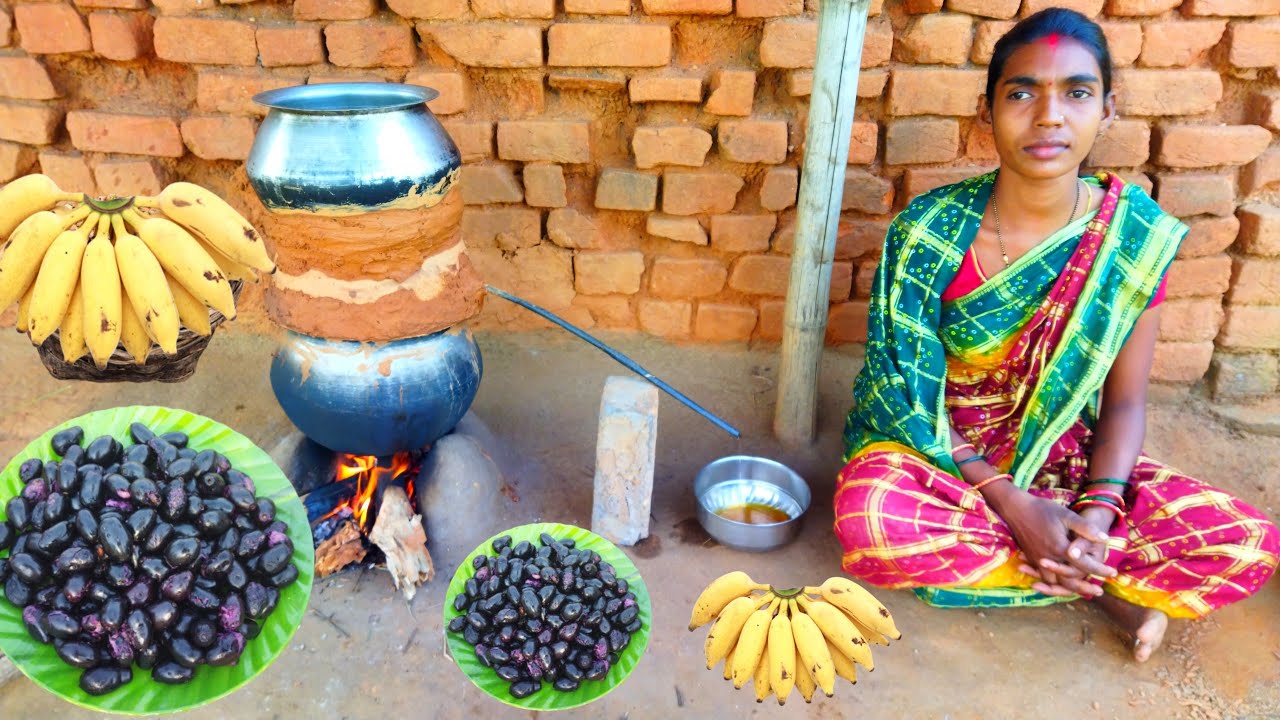 JAMUN WITH BANANA WINE MAKING | Rural traditional life odisha | mahua ...