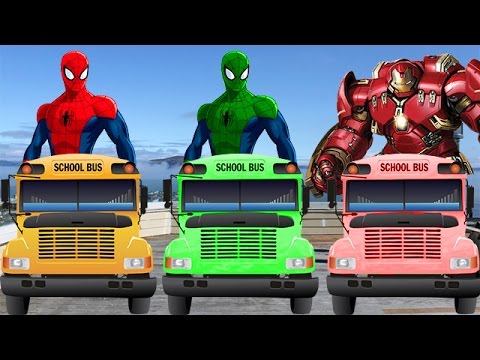 COLORS SPIDERMAN & HULKBUSTER Wheels On The Bus & School Bus Nursery ...