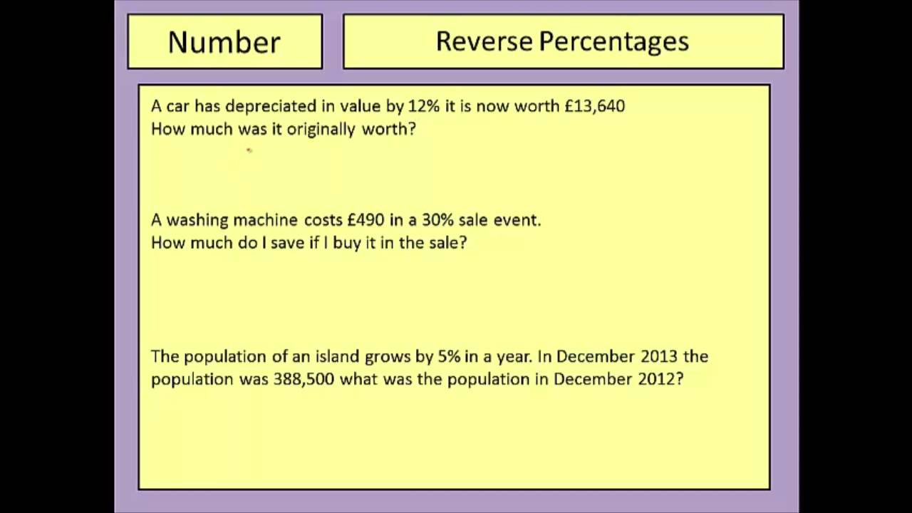Reverse Percentages - YouTube