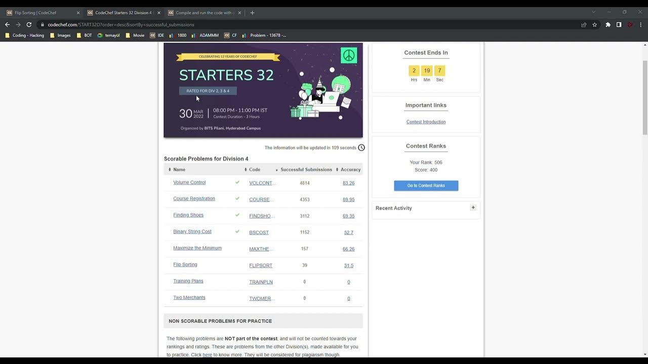 Codechef Starters 32 Div 4 Solutions A,B,C,D - YouTube