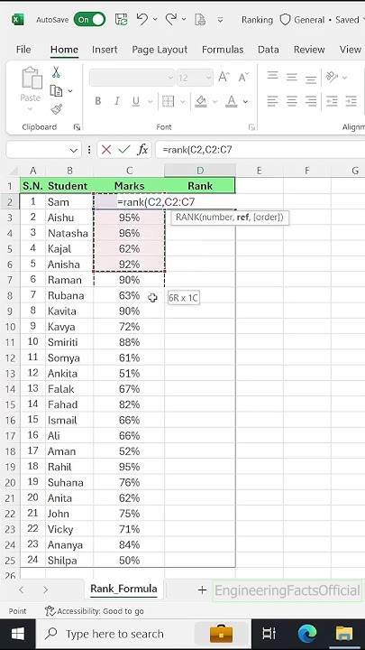 Rank Formula in Excel | Excel Rank Function | assign rank in excel spreadsheet - YouTube