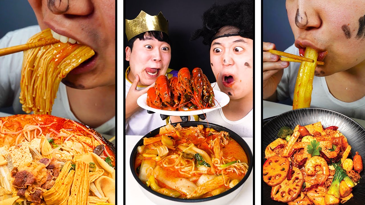mukbang Spicy malatang ( with enoki mushroom & lobster ) | funny ...