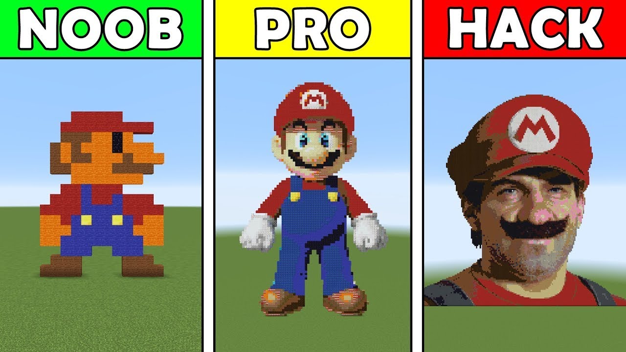 Minecraft NOOB vs PRO vs HACKER PIXELART MARIO - YouTube