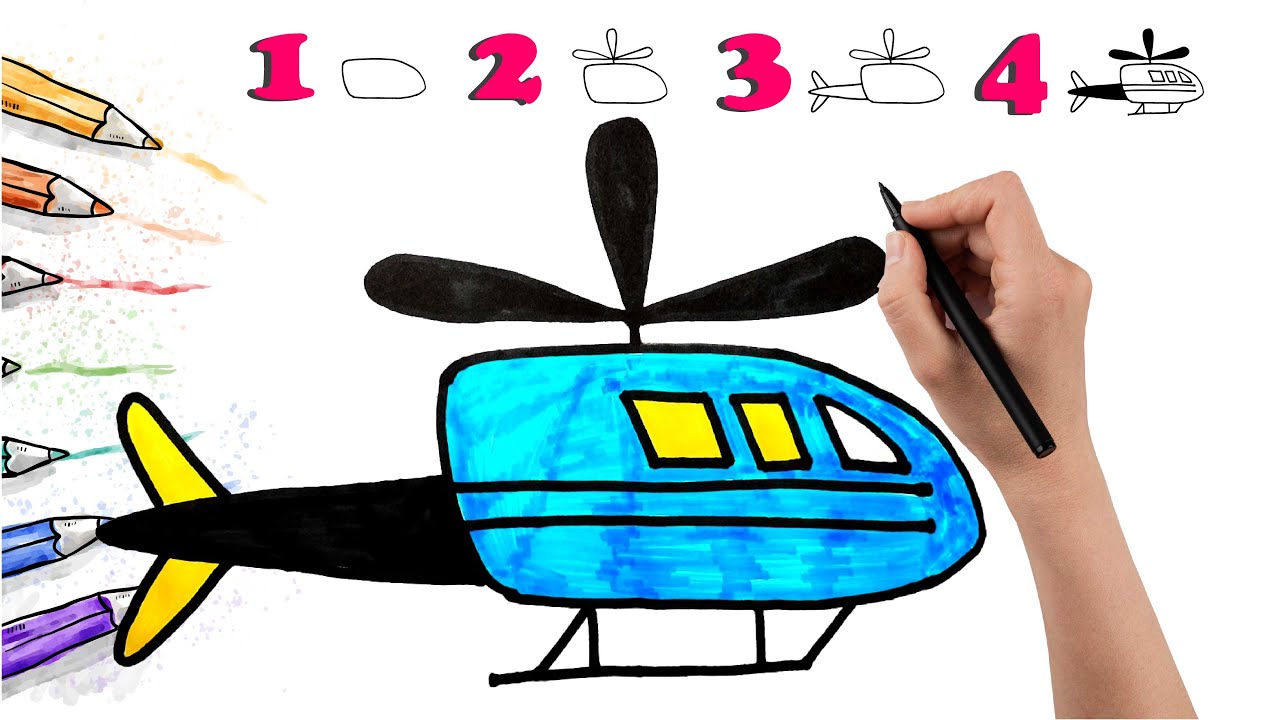 How To Draw Helicopter in 4 easy steps. Draw Step by Step Jak narysować ...