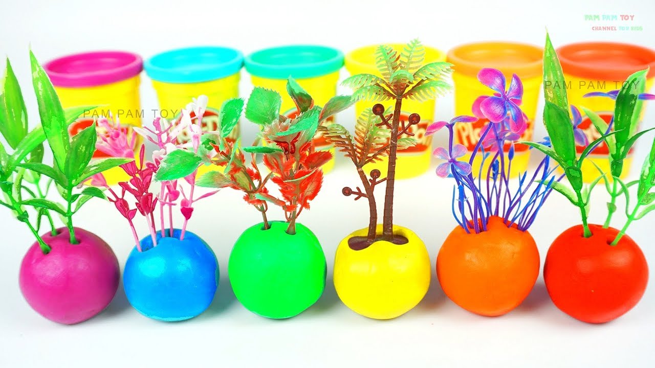 Learn colors with 6 colors play doh and strawberry fruits toys for kids ...