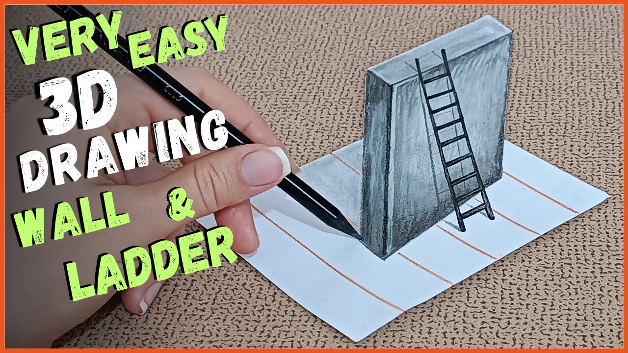 Easy 3d drawing: very easy 3d drawing wall and ladder - YouTube