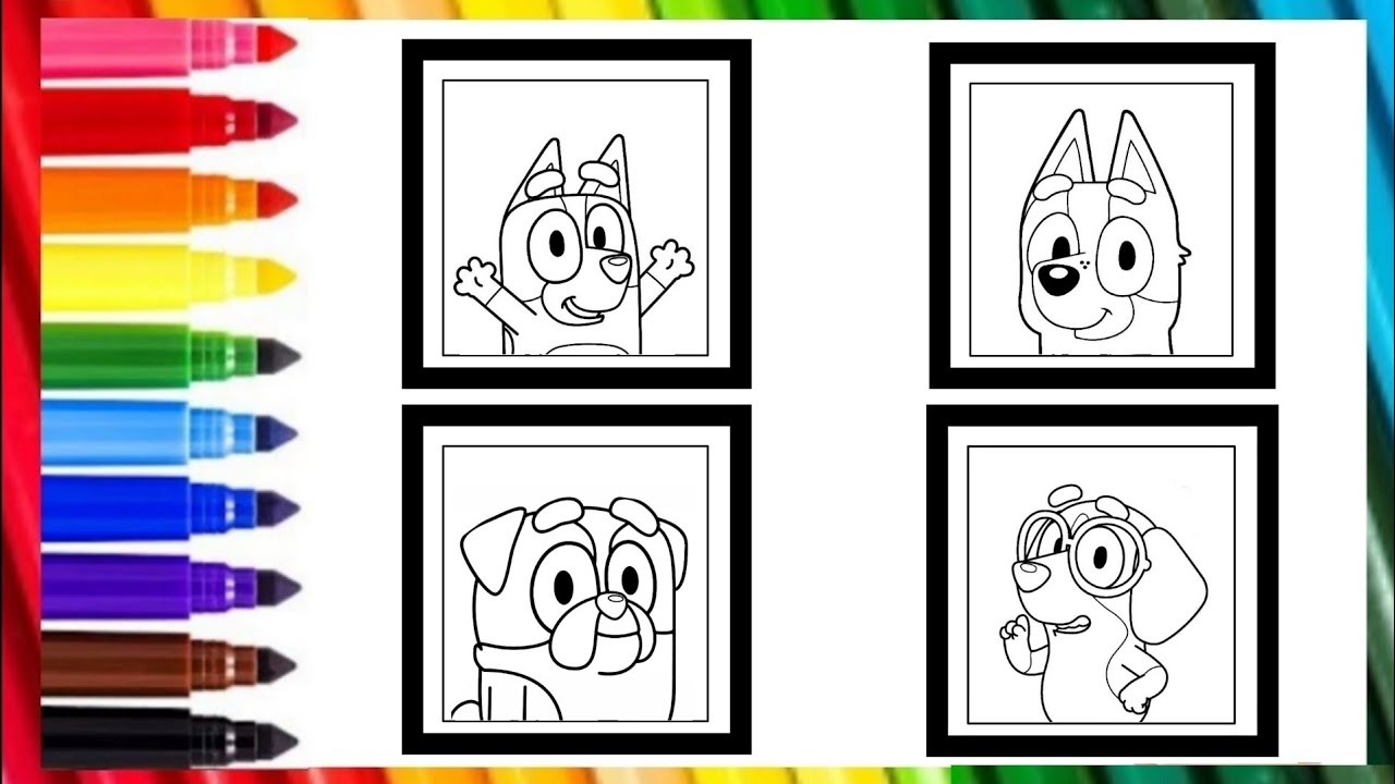 bluey drawing | how to draw bluey and his friends 🐶 ️🧡🌈 painting bluey ...