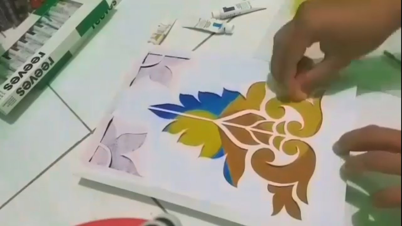 Cara membuat karya garafis cetak stensil dengan beckground lukis - YouTube