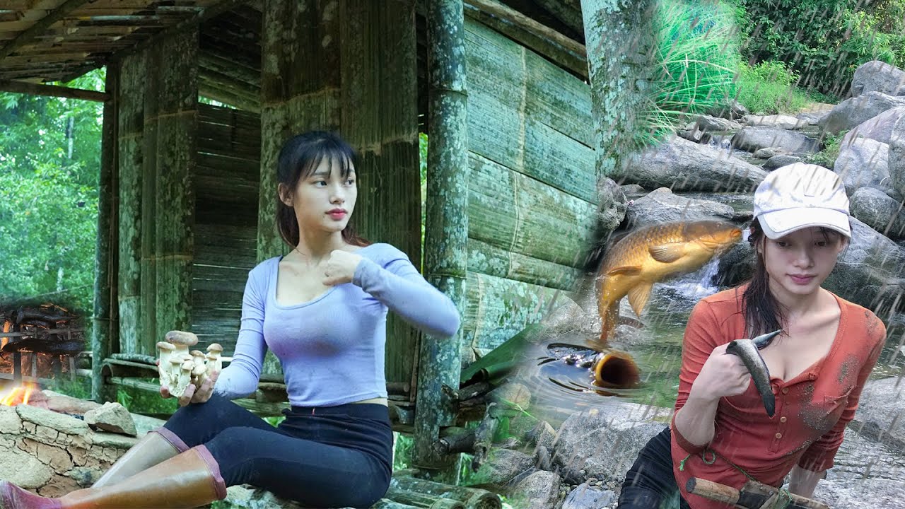 Full-video: 365 days of survival in the erratic rain - Emergency shelter in the rainforest ...