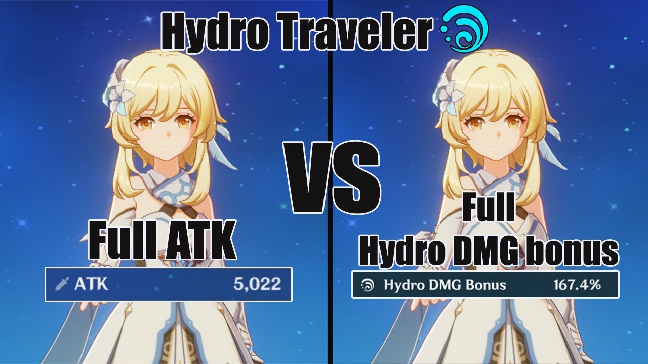 Hydro Traveler Full ATK VS Full Hydro DMG Team Buff And Build - Genshin impact - YouTube