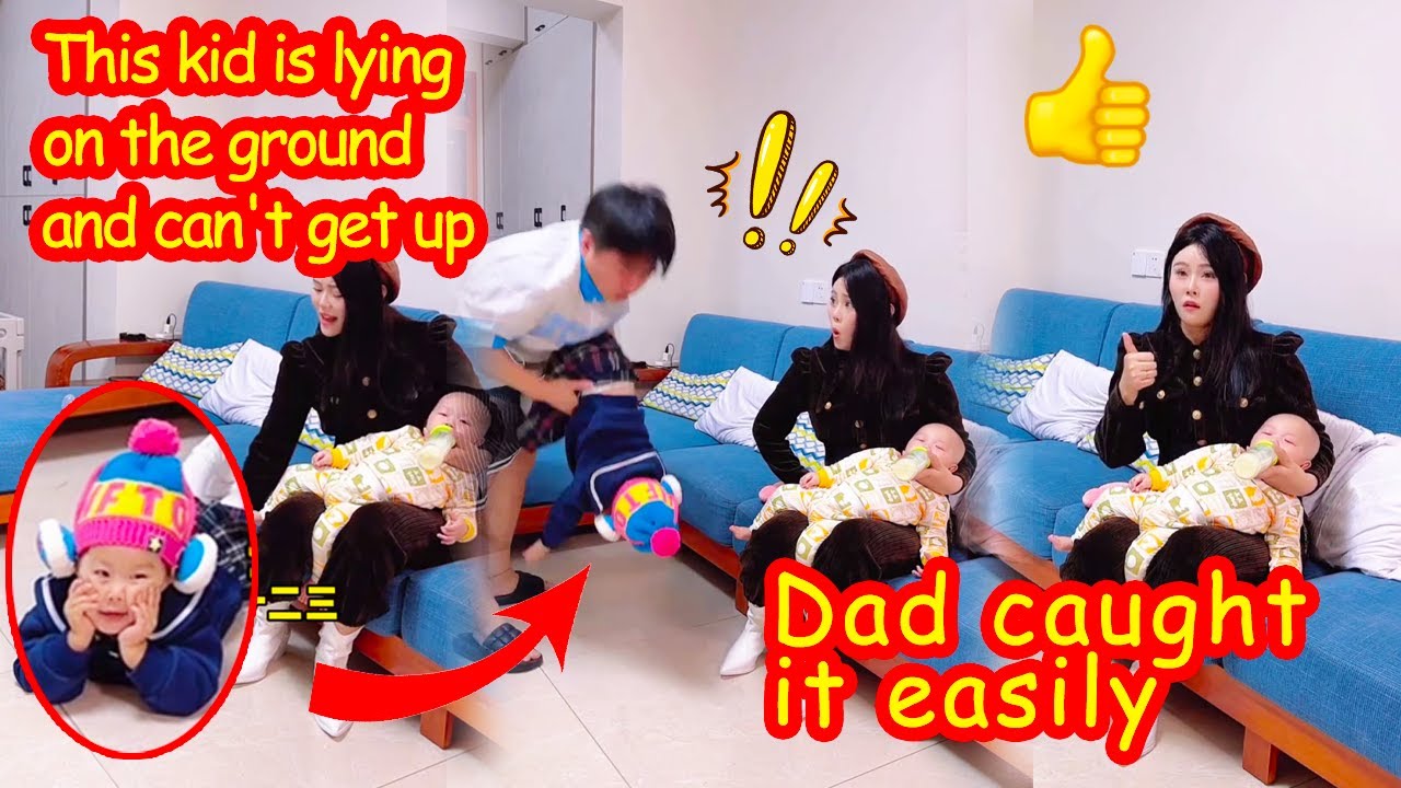 This kid is lying on the ground and can't get up.Dad caught it easily.# ...