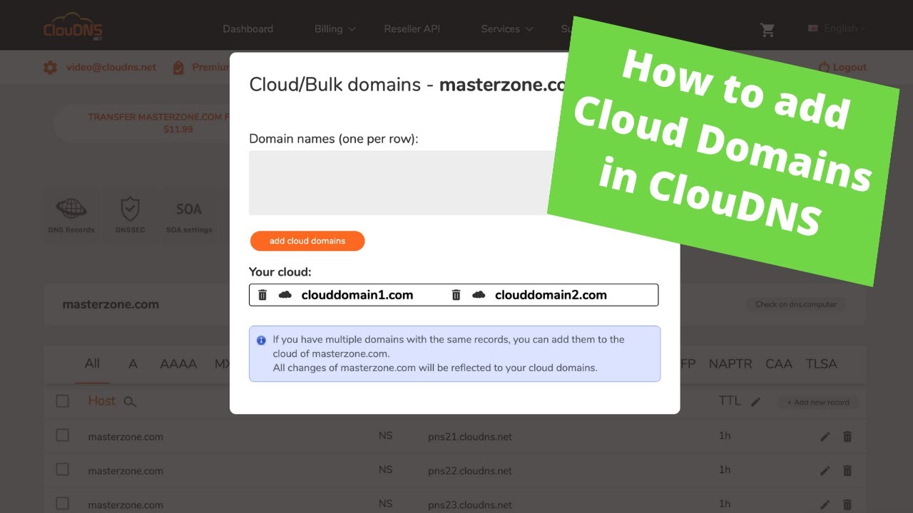 How to add Cloud Domains in ClouDNS (2020) - YouTube