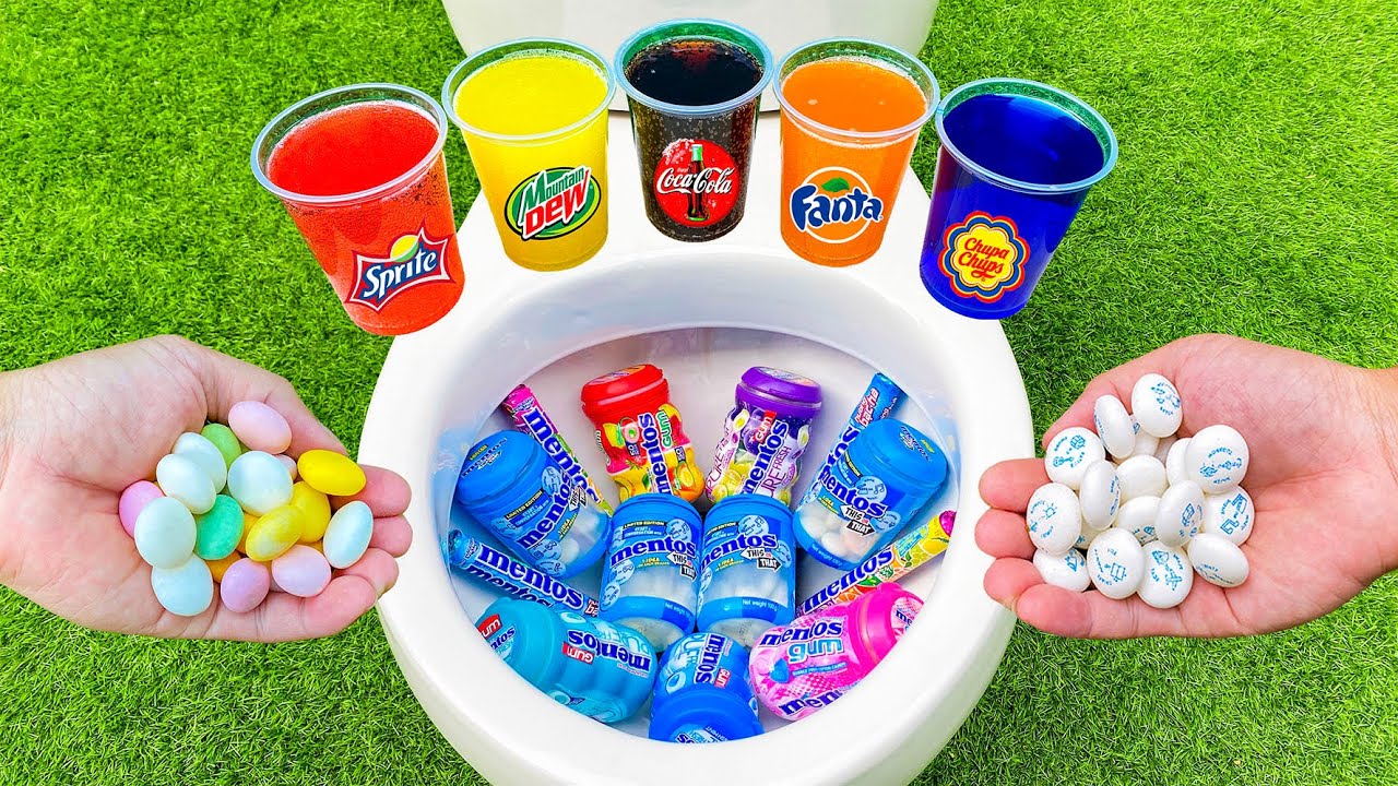 Experiment: Mentos Gum VS Sprite Red, Coca-Cola, Fanta, Chupa Chups ...
