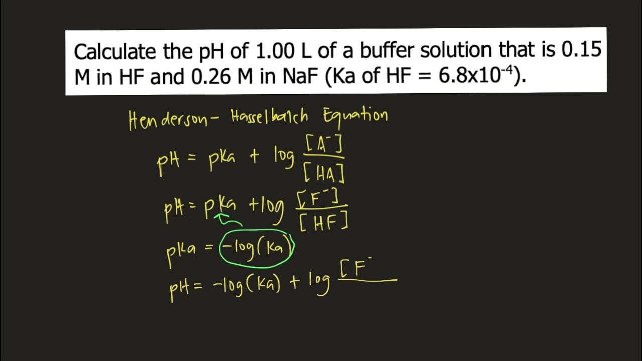 Calculate the pH of 1.00 L of a buffer solution that is 0.15 M in HF and 0.26 M in NaF - YouTube